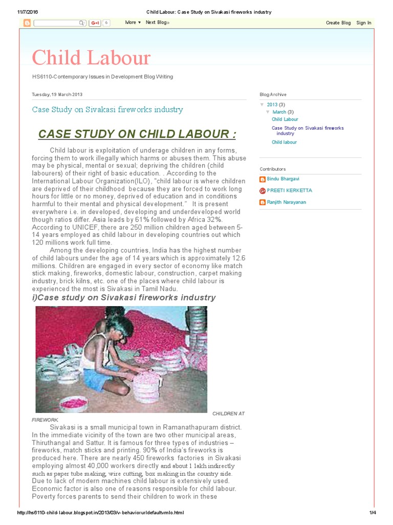 Child Labour - Case Study On Sivakasi Fireworks Industry | PDF | Child ...