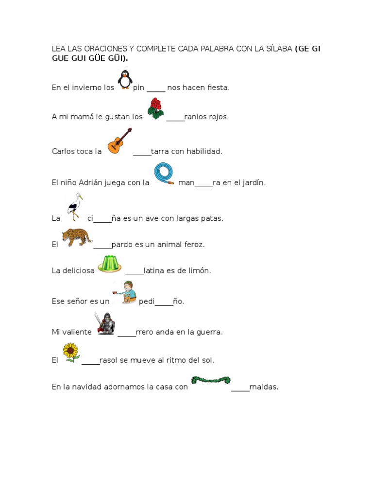 Oraciones Ge Gi Gue Gui Güe Güi