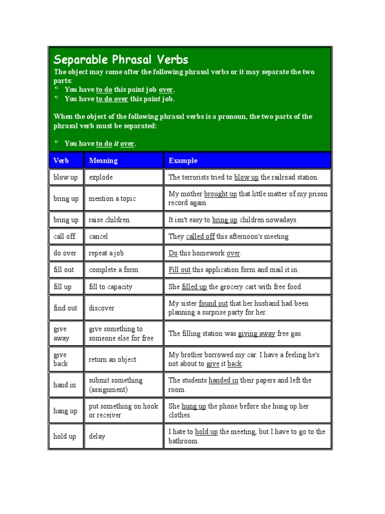 Separable - Inseparable Phrasal Verbs | PDF | Verb | Linguistics