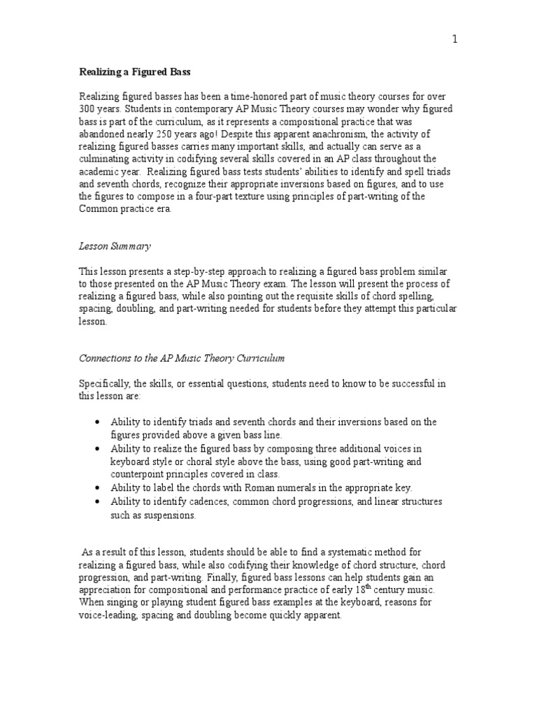 AP - Realizing A Figured Bass | PDF | Chord (Music) | Music Theory