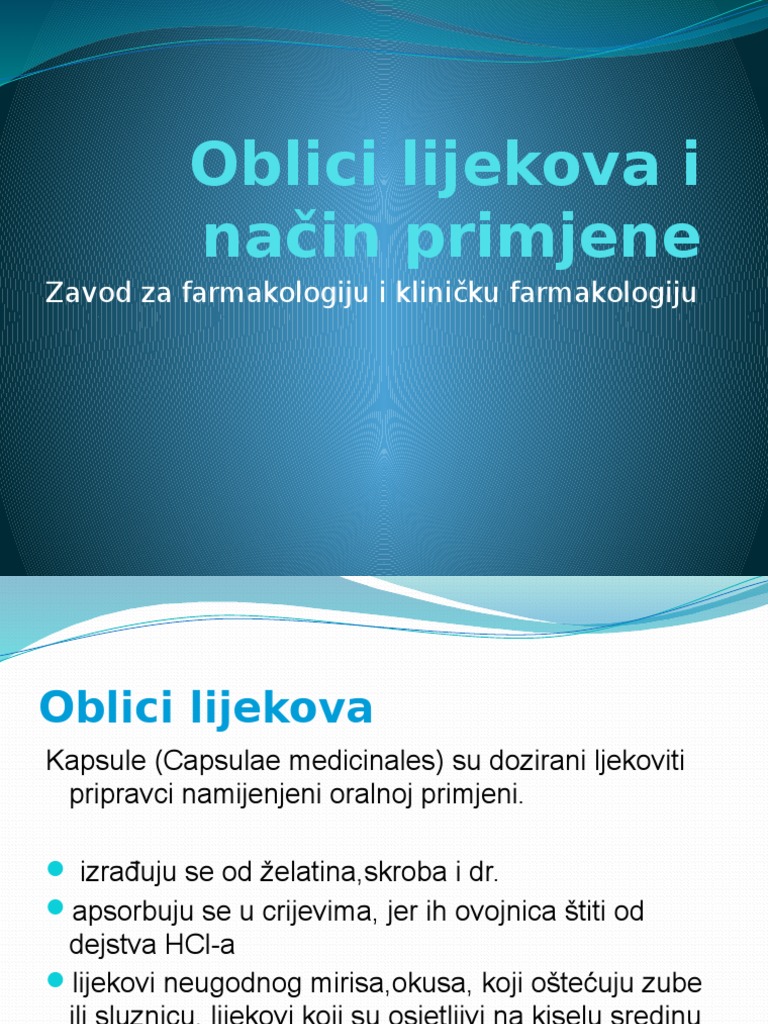 Oblici Lijekova I Način Primjene | PDF