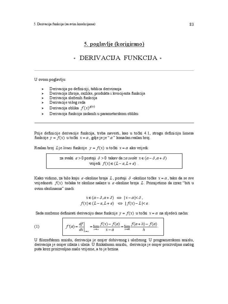 Derivacije Funkcija PDF | PDF