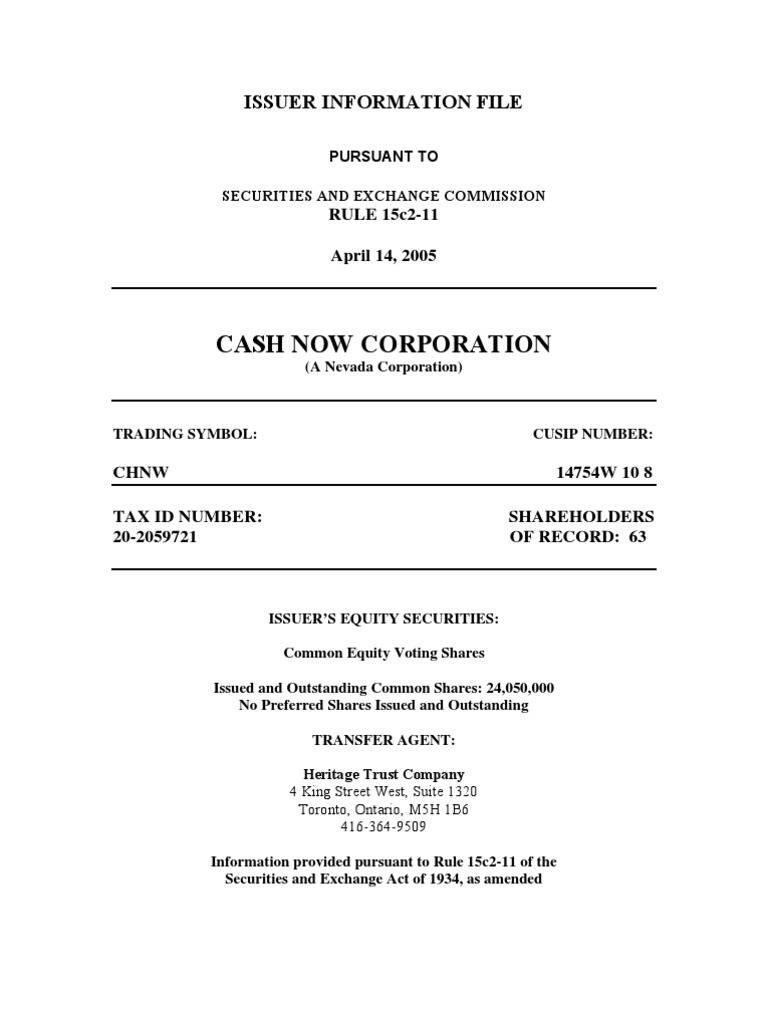 Cash Now - Disclosure Document | PDF | Securities (Finance) | Payday Loan