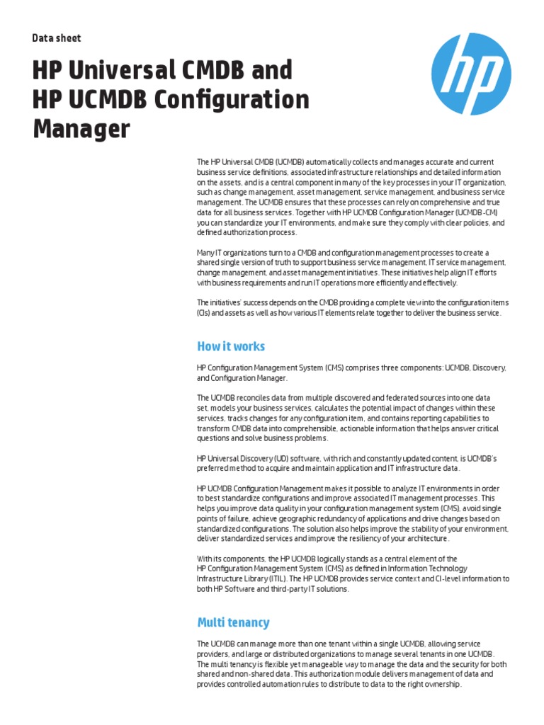HP Universal CMDB and HP UCMDB Configuration Manager: Data Sheet | PDF ...