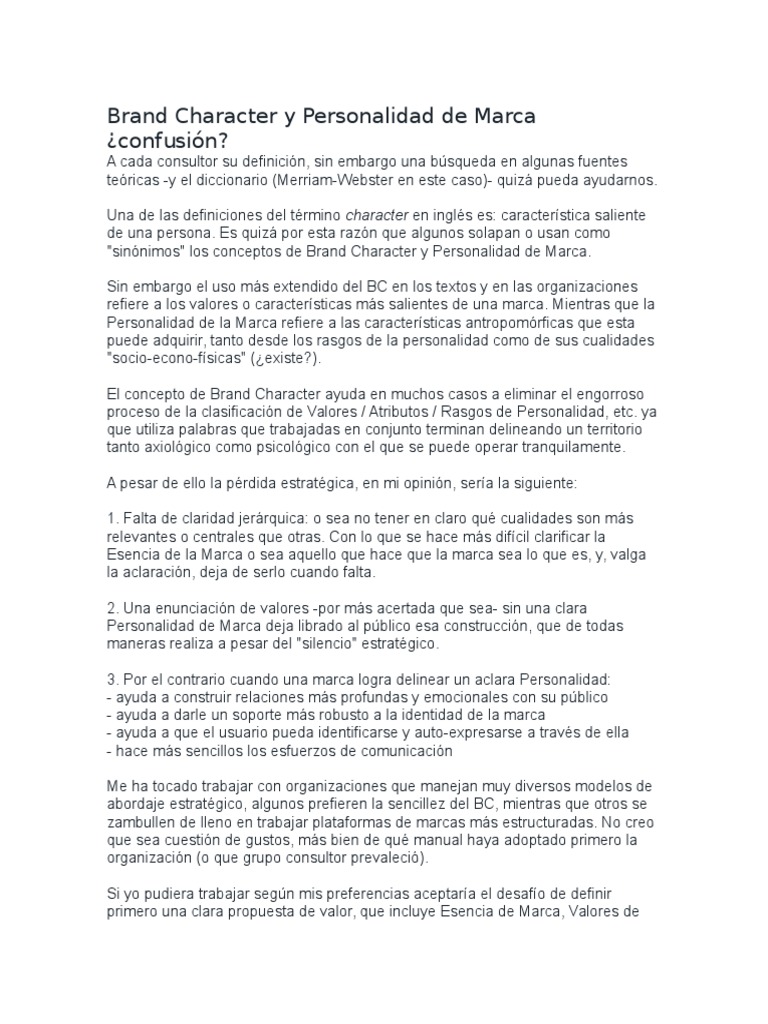 Claridad en Brand Character y Personalidad | PDF