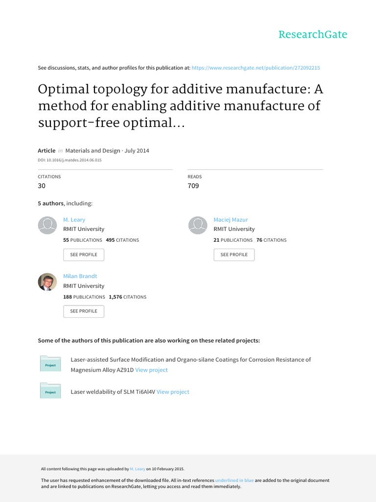 Additive Manufacture Topology Optimization | PDF | Mathematical ...