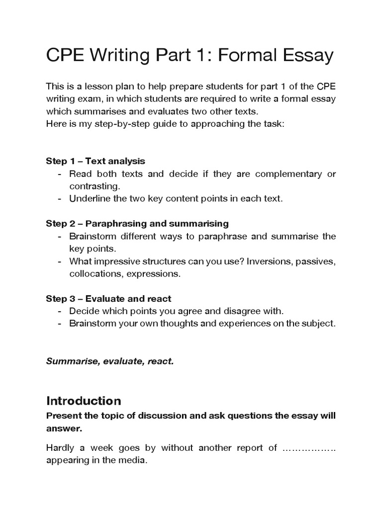 Writing Part 1 A Formal Essay | PDF | Essays | Cognitive Science