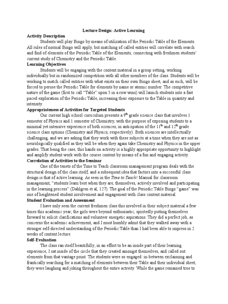 Lecture Design | PDF | Science Education | Periodic Table