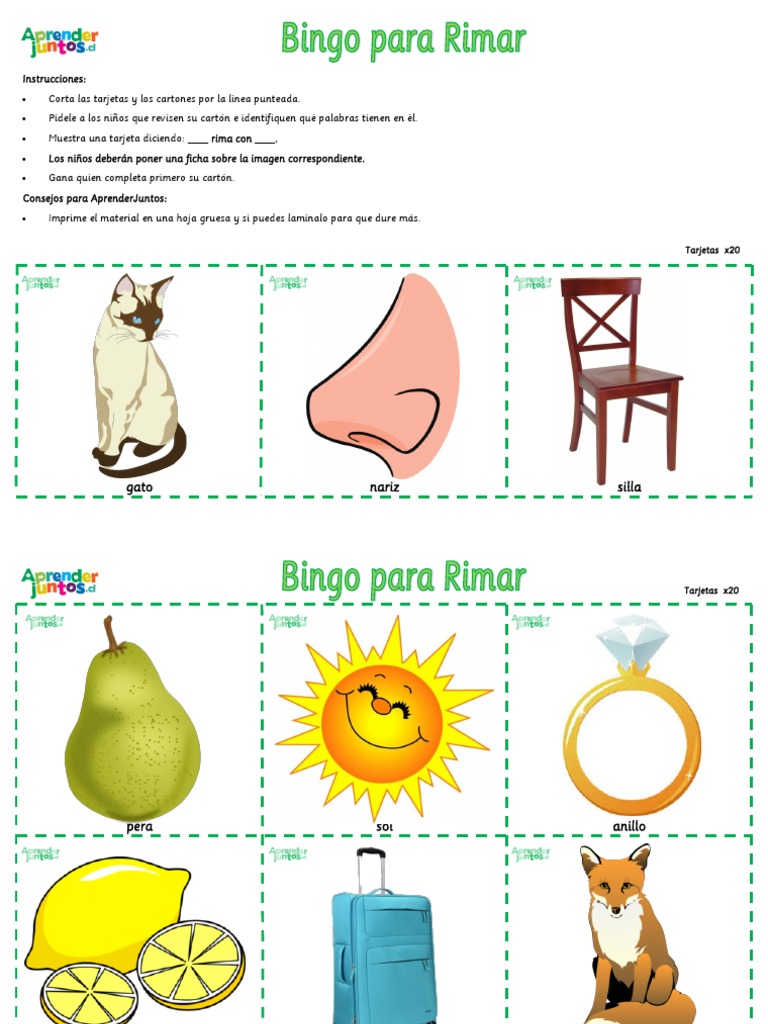bingo de rimas para imprimir - maxcec.com