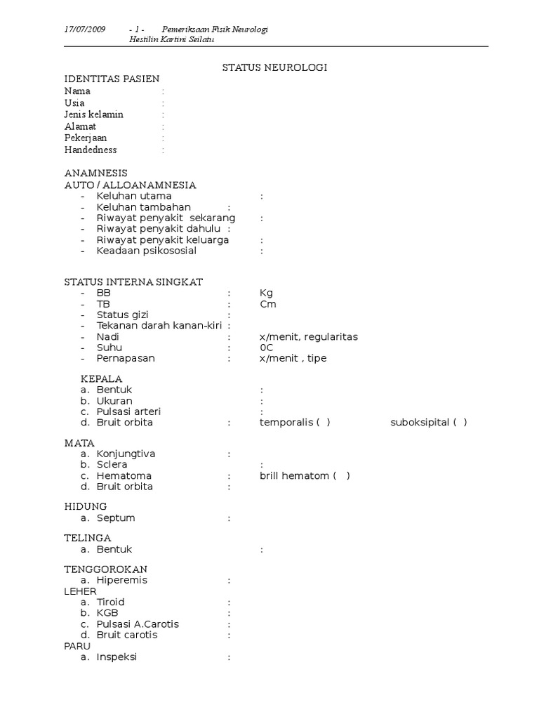 Status Neurologi Dan Pemeriksaan Neurologi | PDF