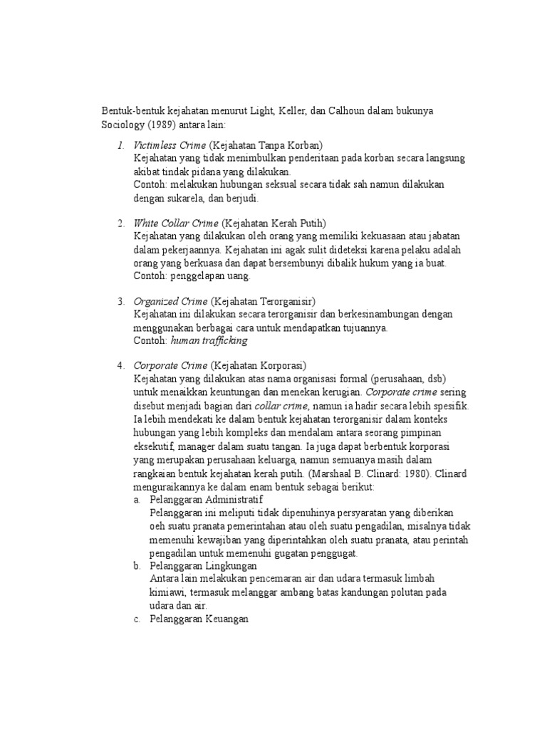 Jenis-Jenis Kejahatan Menurut Sociology 1989 | PDF