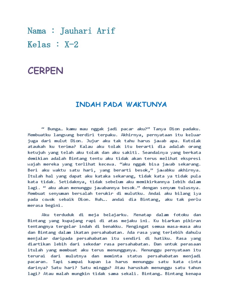 Cerpen Bahasa Indonesia | PDF