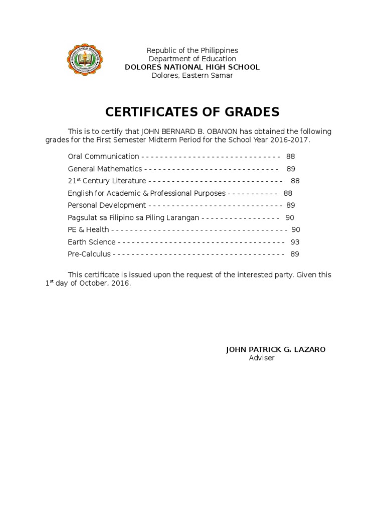 Certificates of Grade | PDF