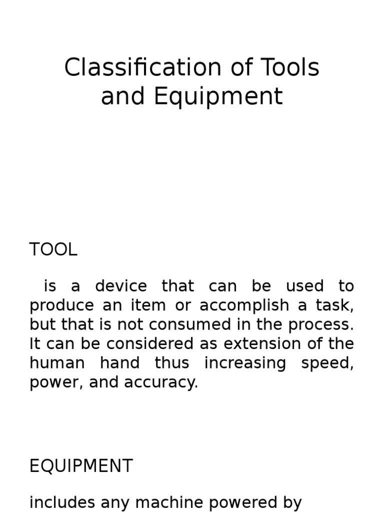 Classification of Tools and Equipment | PDF