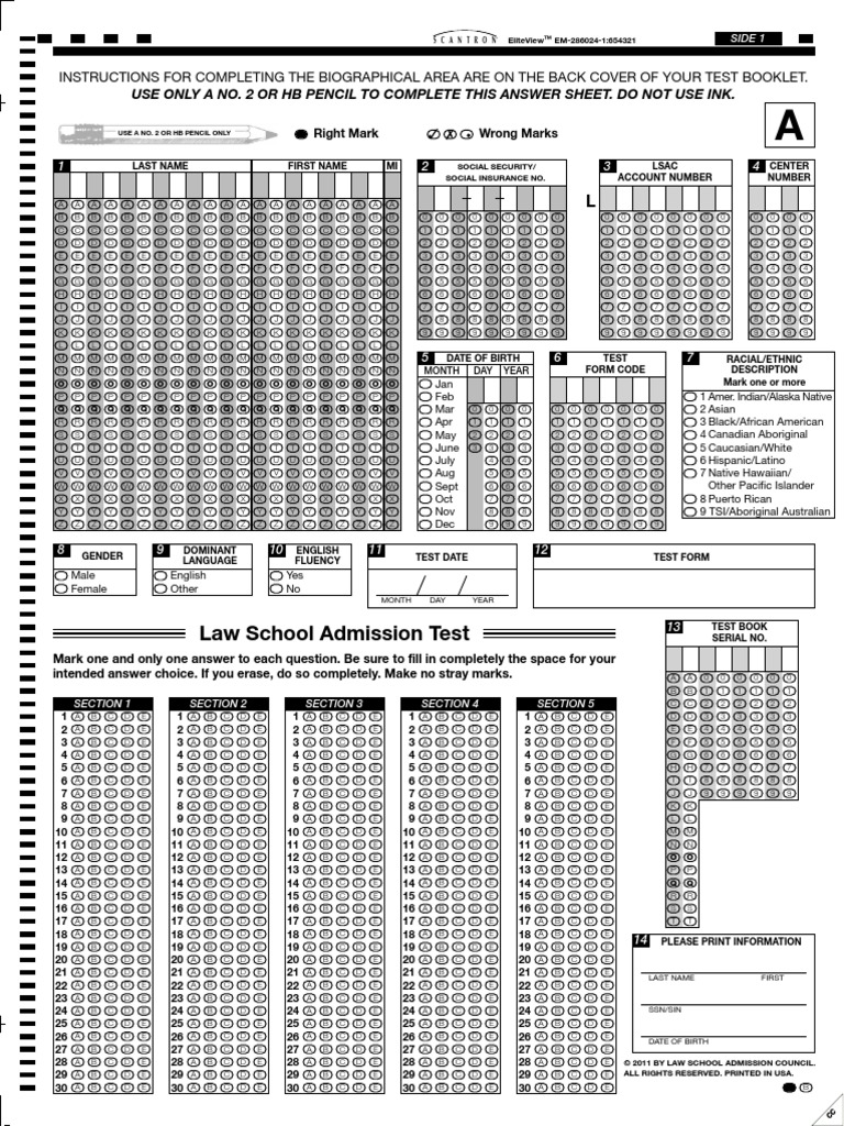 Lsat Bubble Sheet PDF | PDF | Law School Admission Test | Race And ...