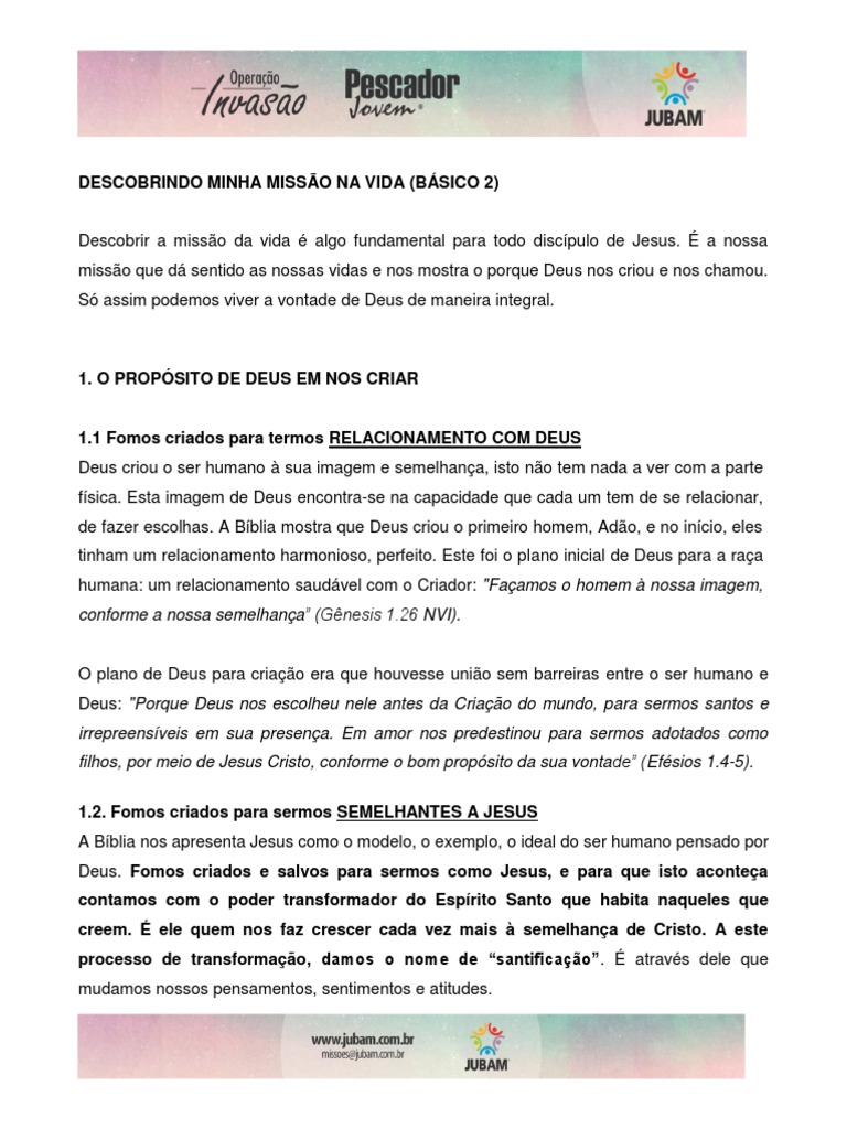 Apostila 3 Descbrindo Meu Chamado | PDF | Pecado | Jesus