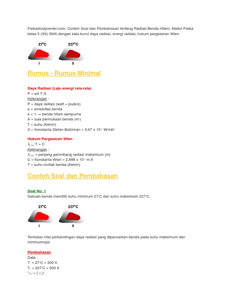 Contoh Soal Radiasi Benda Hitam Dan Pembahasannya - Belajar Bareng