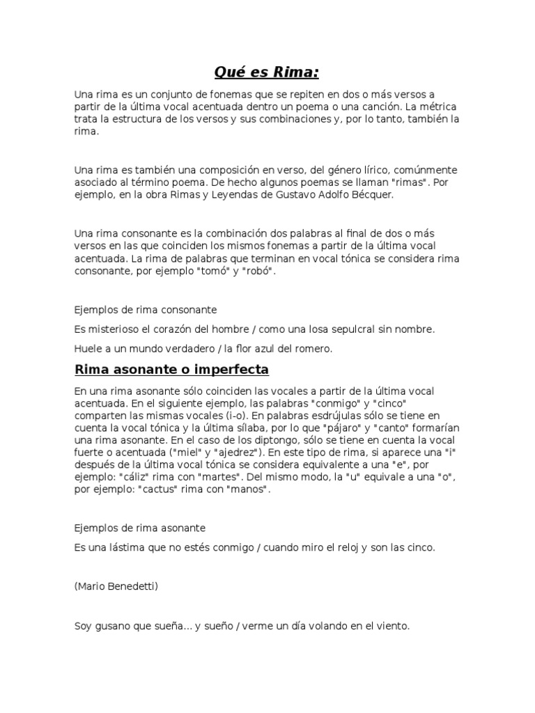 Tipos de Rima y Ejemplos | PDF