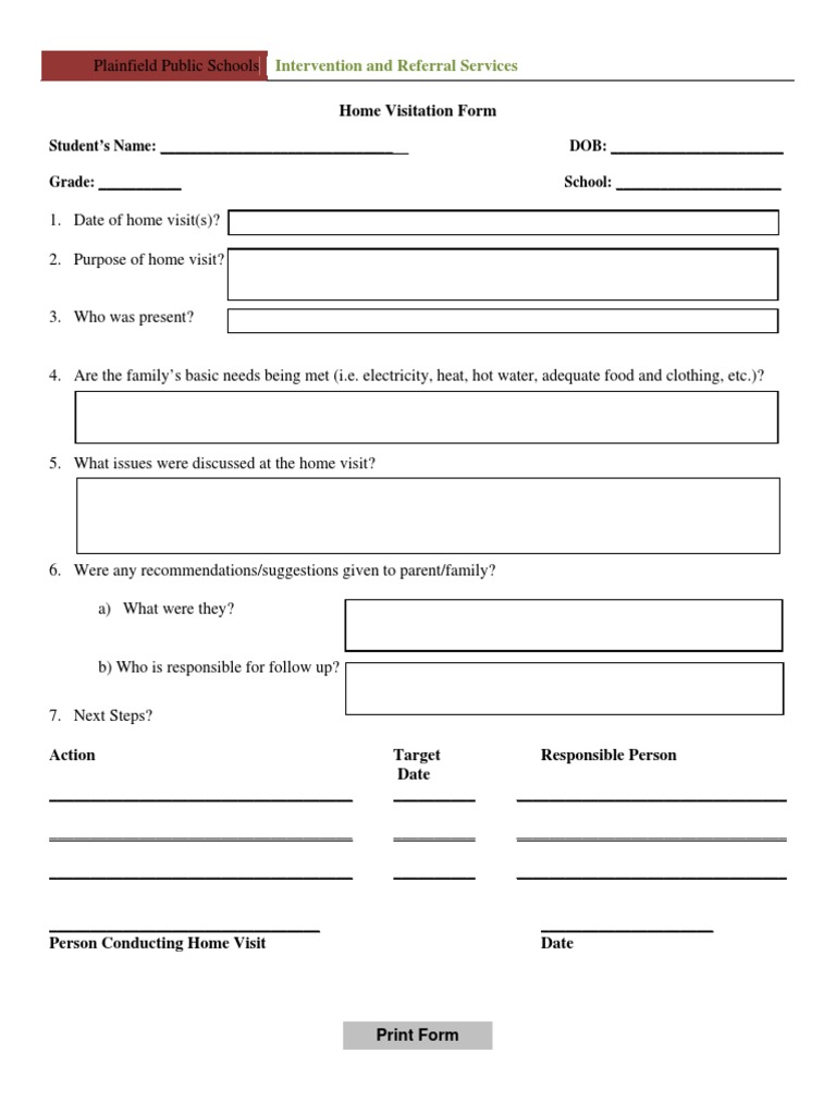 Home Visitation Form for Schools | PDF | Wellness