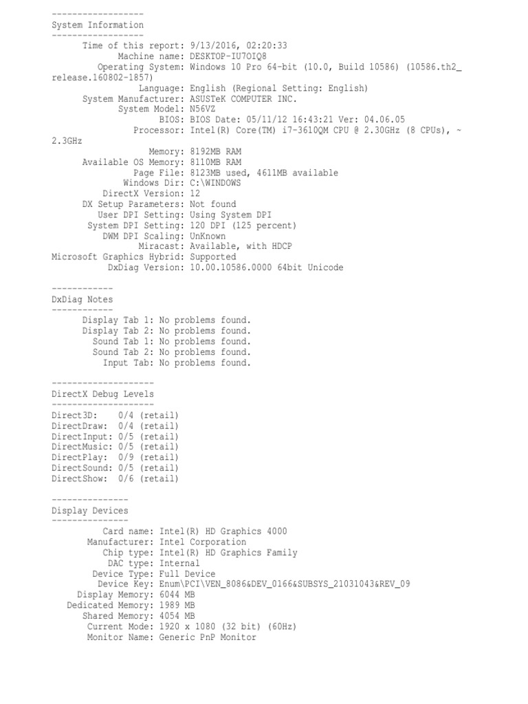 DX Diag | PDF | Device Driver | Ibm Pc Compatibles