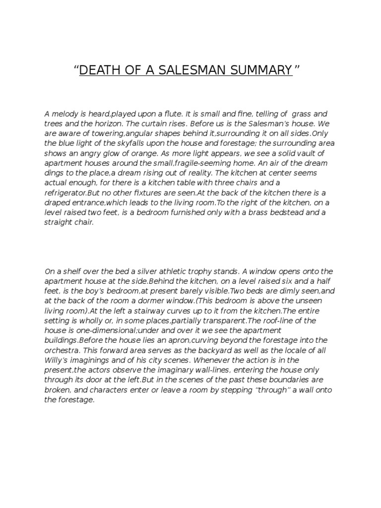 Death of a Salesman Plot Summary | PDF | William Shakespeare ...