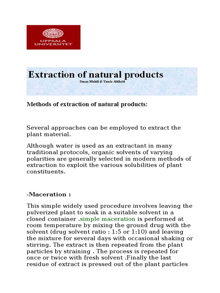 Methods of Extraction of Natural Products | PDF | Industrial Processes ...