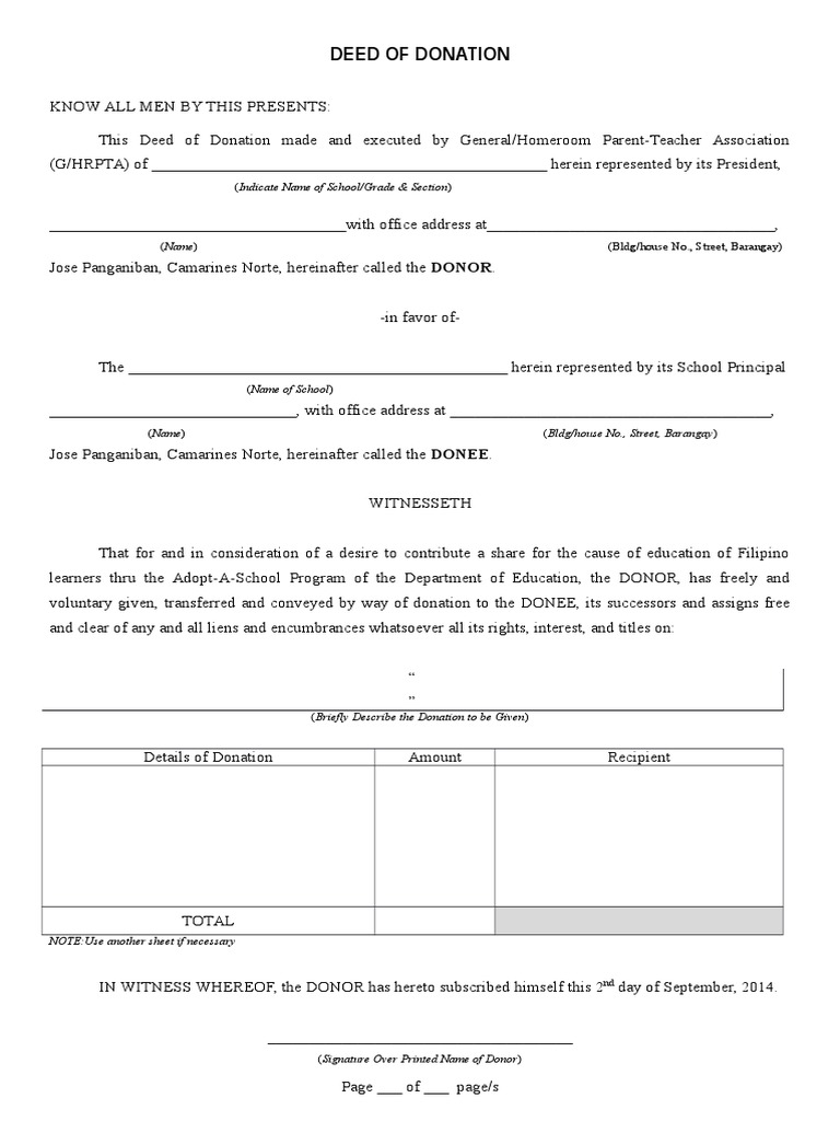 Deed of Donation Acknowledgement Acceptance | Civil Law (Common Law) | Government Information