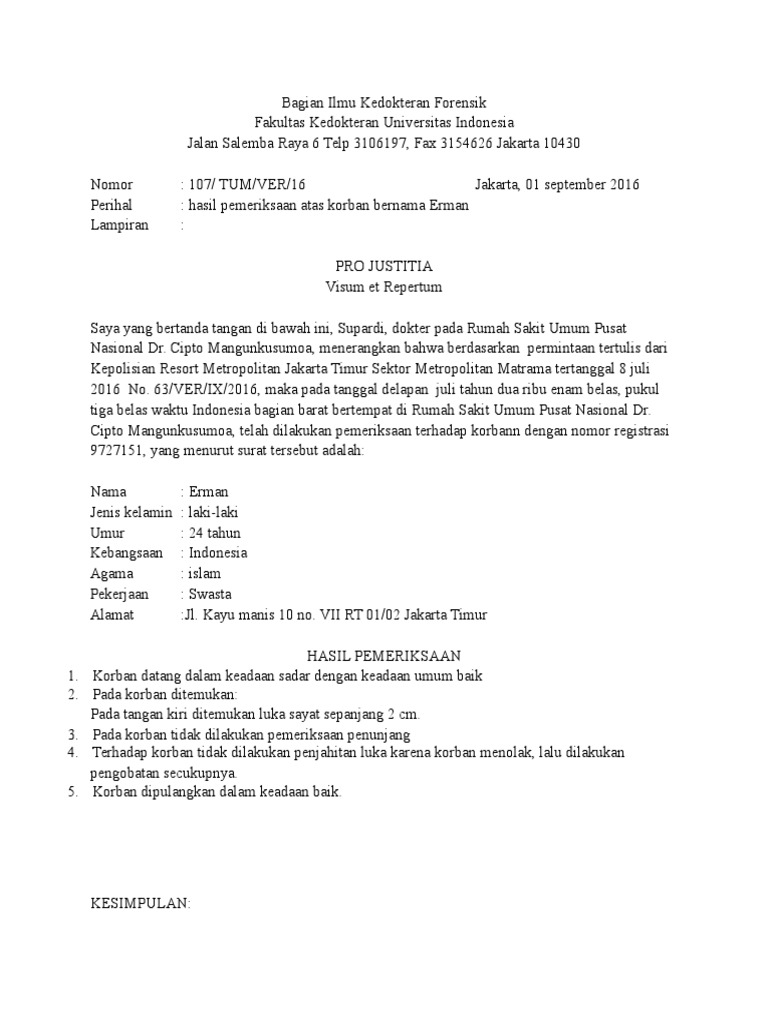 Contoh Visum Et Repertum | PDF