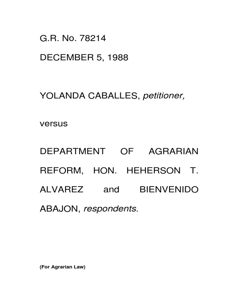 Caballes Vs DAR Case Digest PDF | PDF | Leasehold Estate | Government