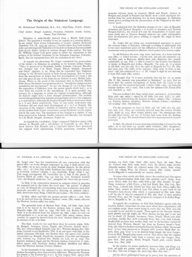 The Origin of The Sinhalese Language. | PDF | Pali | Sanskrit