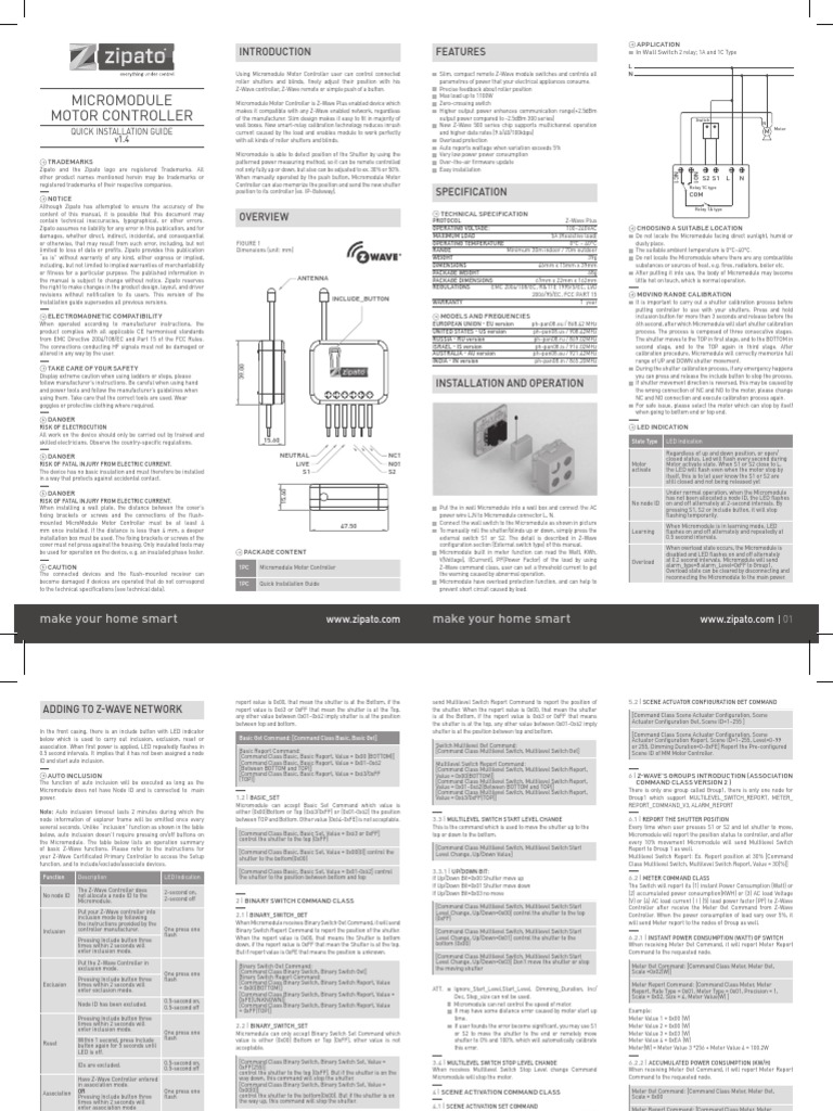 PH Pan08 Zipato Micro Module Motor Controller User Manual v1.4 | PDF ...