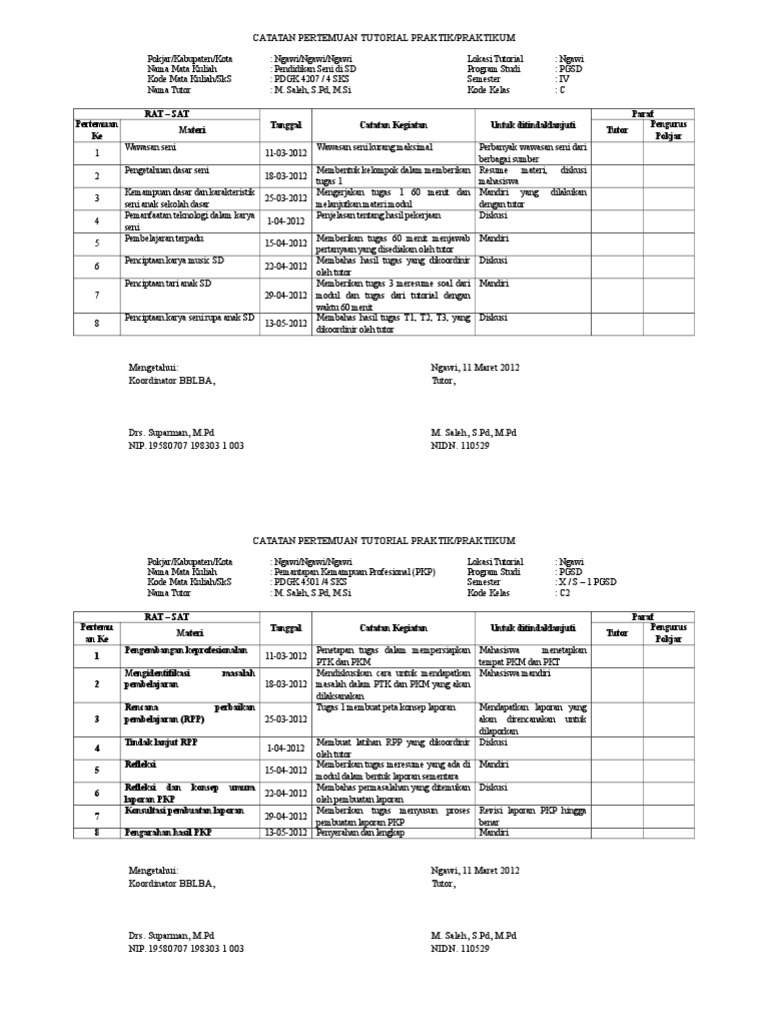 Catatan Pertemuan Tutorial Praktik | PDF