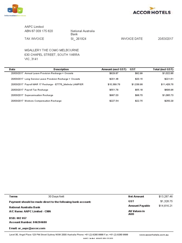 AAPC Limited ABN 87 009 175 820 National Australia Bank Tax Invoice SI ...