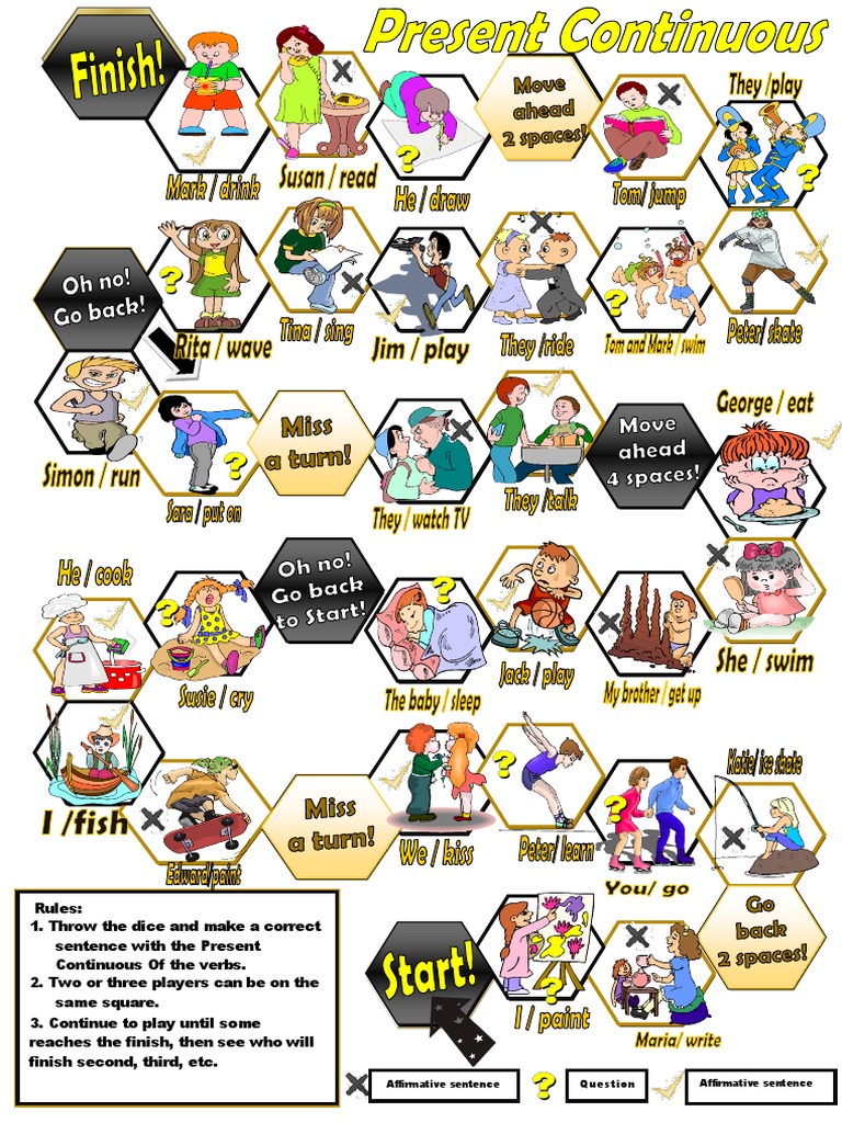 Present Continuous Board Game PDF | PDF | Language Mechanics | Semiotics