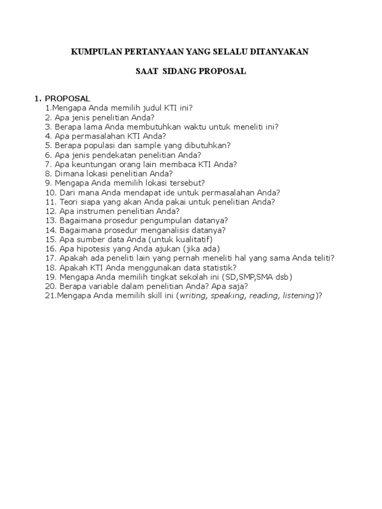 Pertanyaan Umum Sidang Proposal | PDF