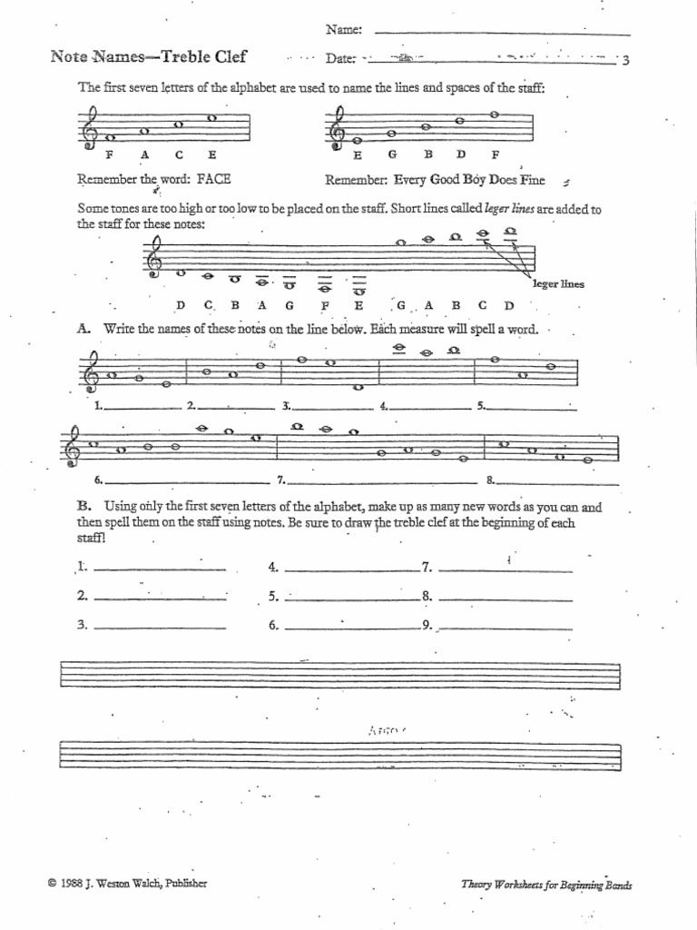 Notes Names - Treble and Bass Clef Worksheets | PDF