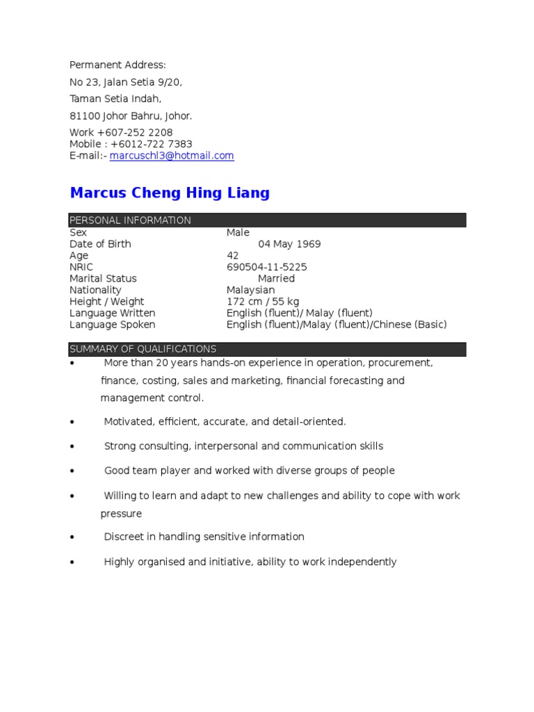 CV - Marcus | PDF | Inventory | Business Process