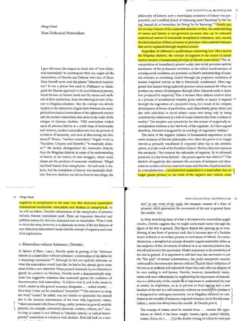Non-Dialectical Materialism - Cheah PDF | PDF | Deconstruction | Dialectic