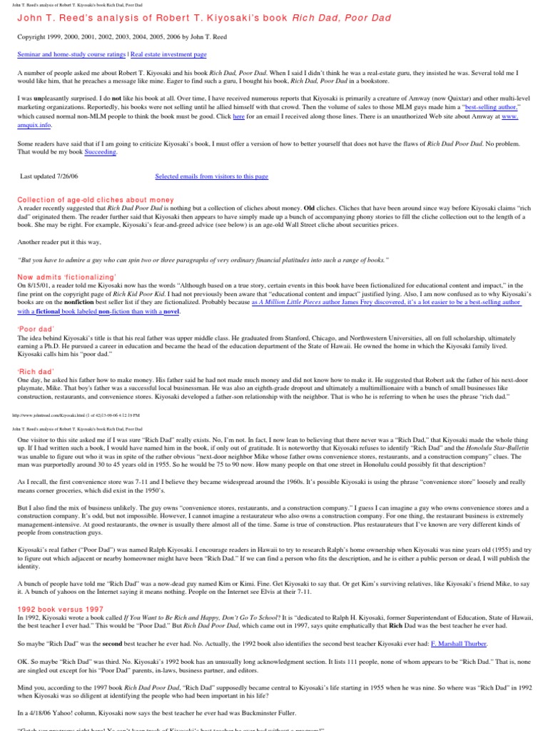 Robert Kiyosaki - John T. Reed Analysis of Robert Kiyosaki B | PDF ...