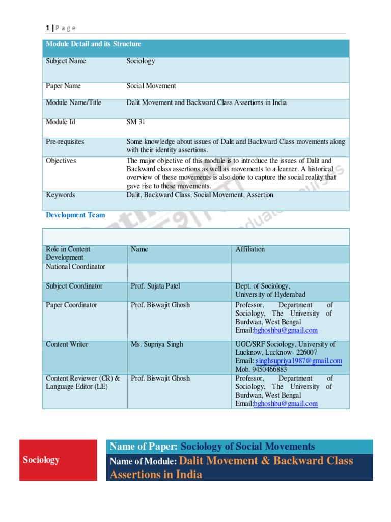 Dalit Movement and Backward Class Assertions in India PDF | PDF | Dalit | Racism