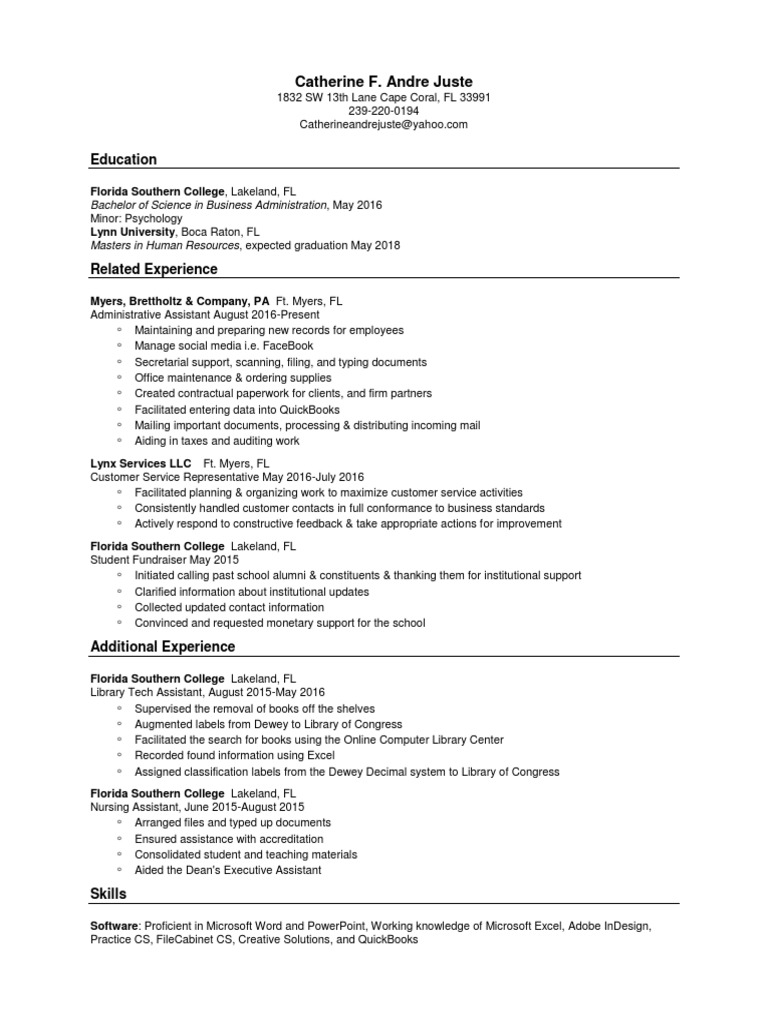 Catherine F Andre Juste - Human Resources Resume | PDF