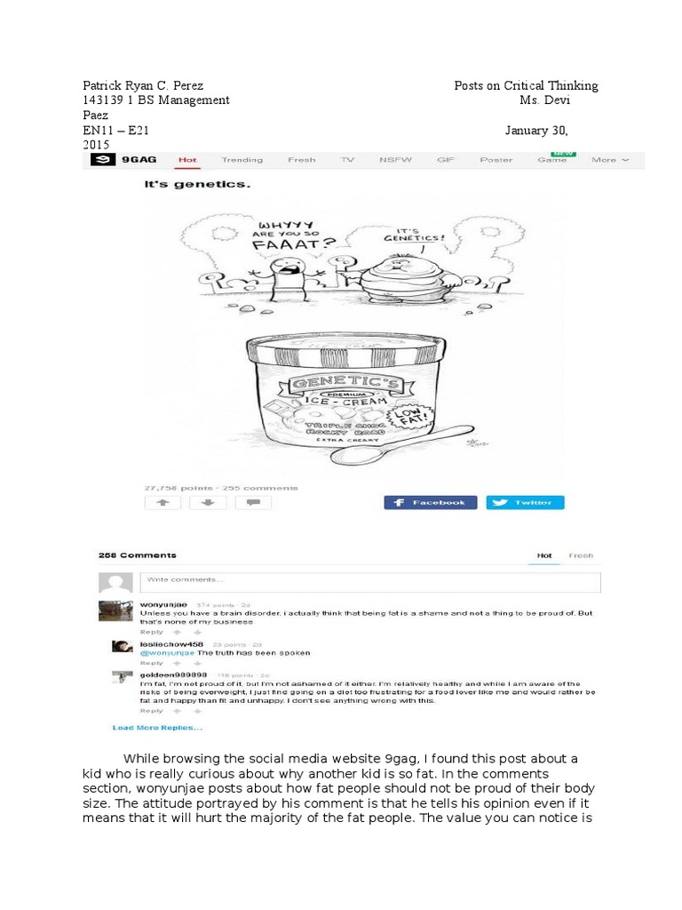 Patrick Ryan C. Perez Posts On Critical Thinking 143139 1 BS Management ...