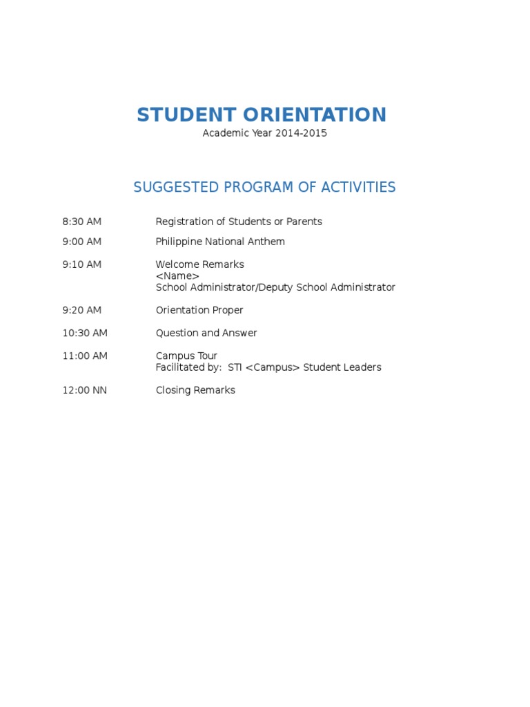 Suggested Program of Activities | PDF