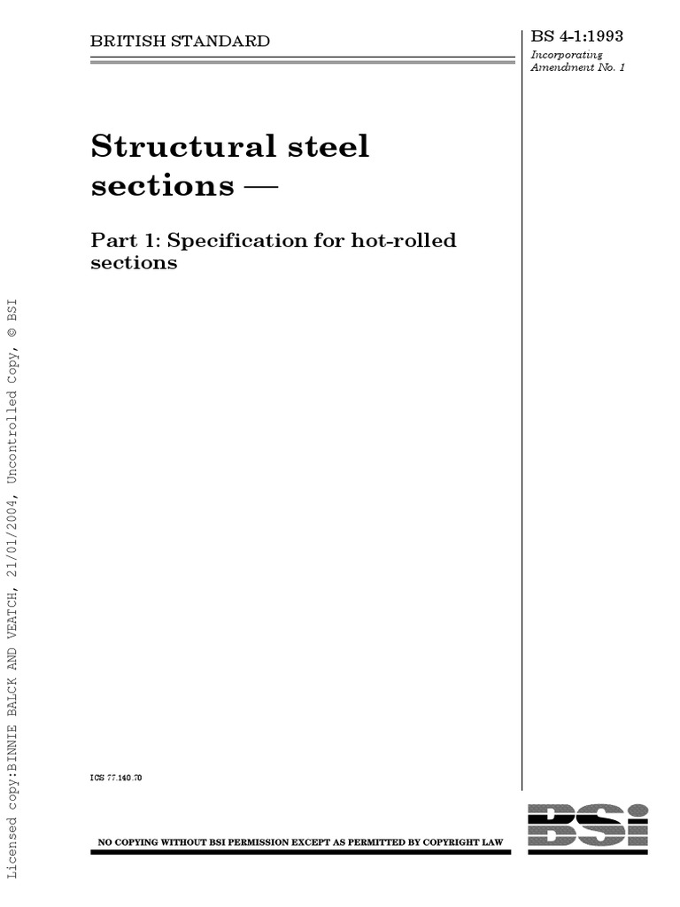 BS 4 - Part 1 - 1993 - Specification For Hot Rolled Sections PDF | PDF ...