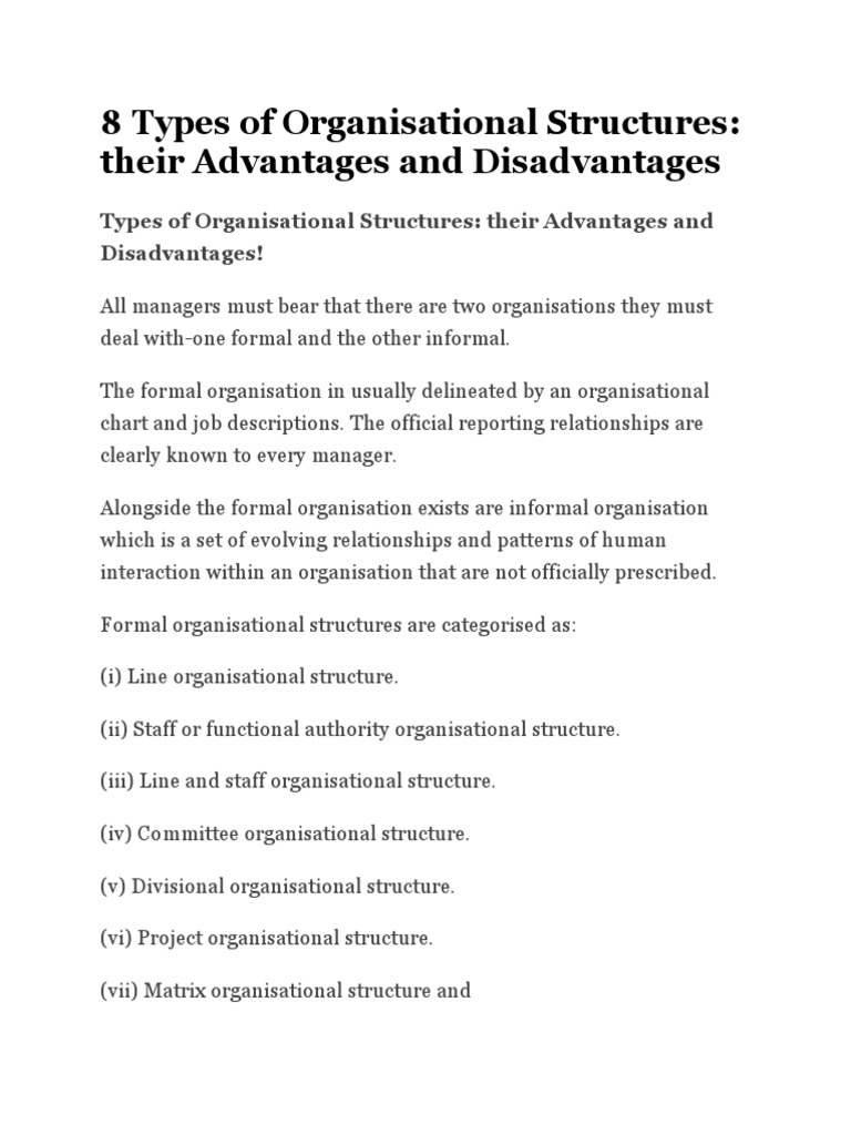 8 Types of Organisational Structures | PDF