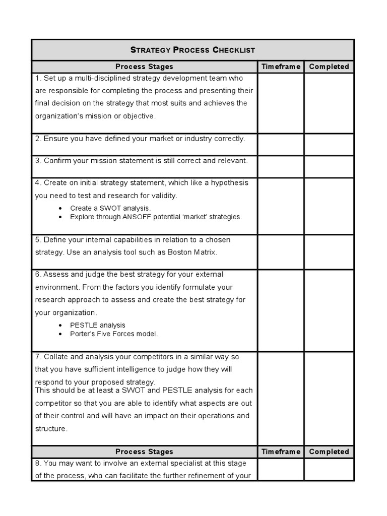 Fme Strategy Process Checklist | PDF | Swot Analysis | Cognition
