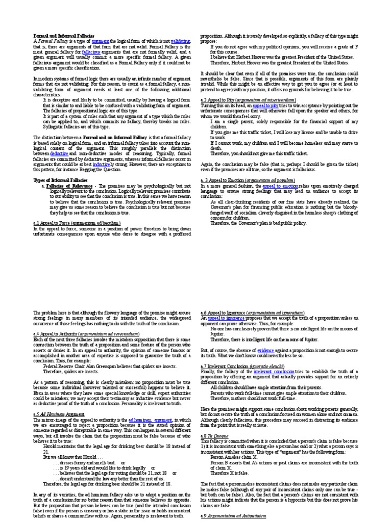 Formal and Informal Fallacies | PDF | Argument | Fallacy