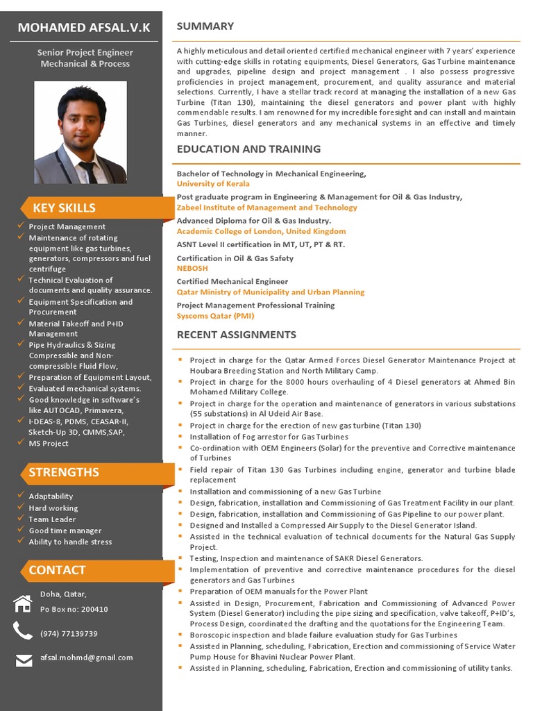 Mohamed Afsal - Rotating Equipment Engineer | PDF | Gas Turbine | Diesel Engine