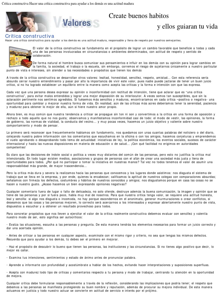 Crítica Constructiva Hacer Una Crítica Constructiva para Ayudar A Los Demás | PDF ...