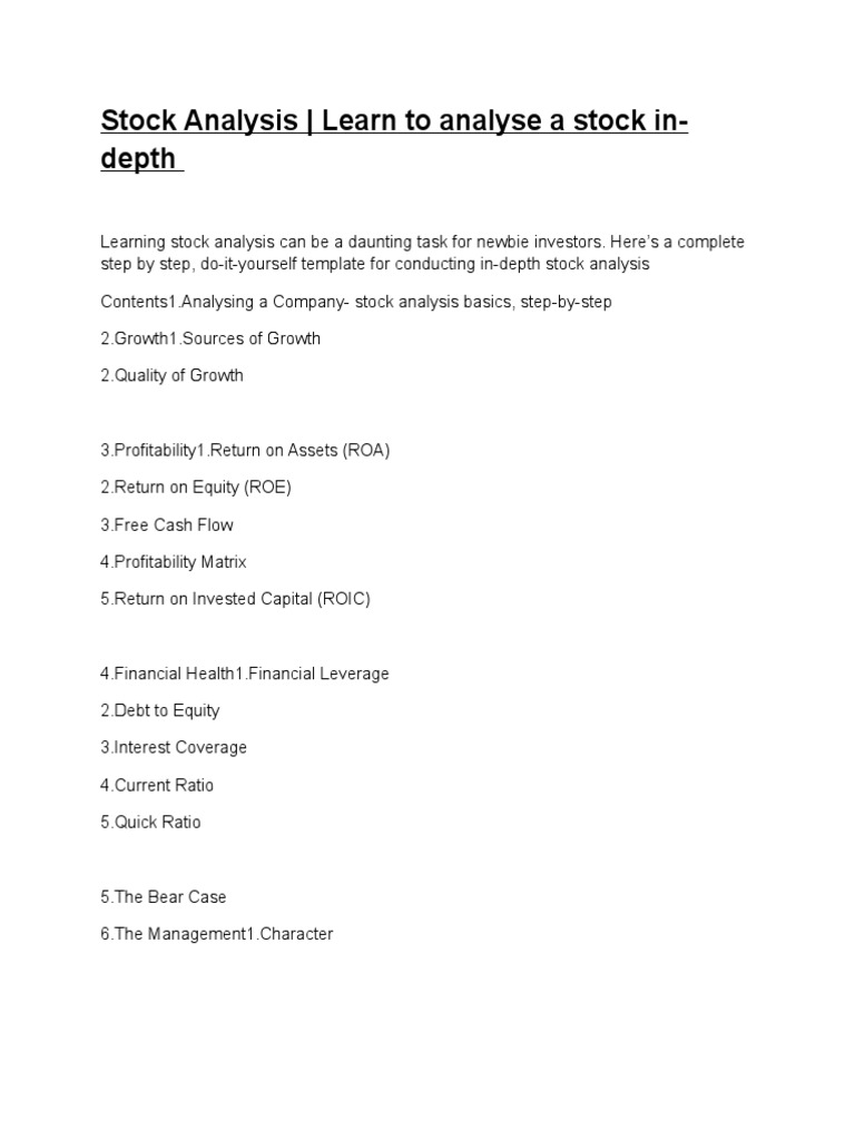 Stock Analysis - Learn To Analyse A Stock In-Depth | PDF | Return On ...